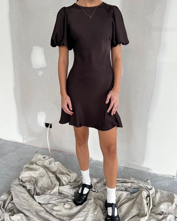 Ruby Kendall Satin Mini Dress (Espresso) – Wardrobe Collective NZ
